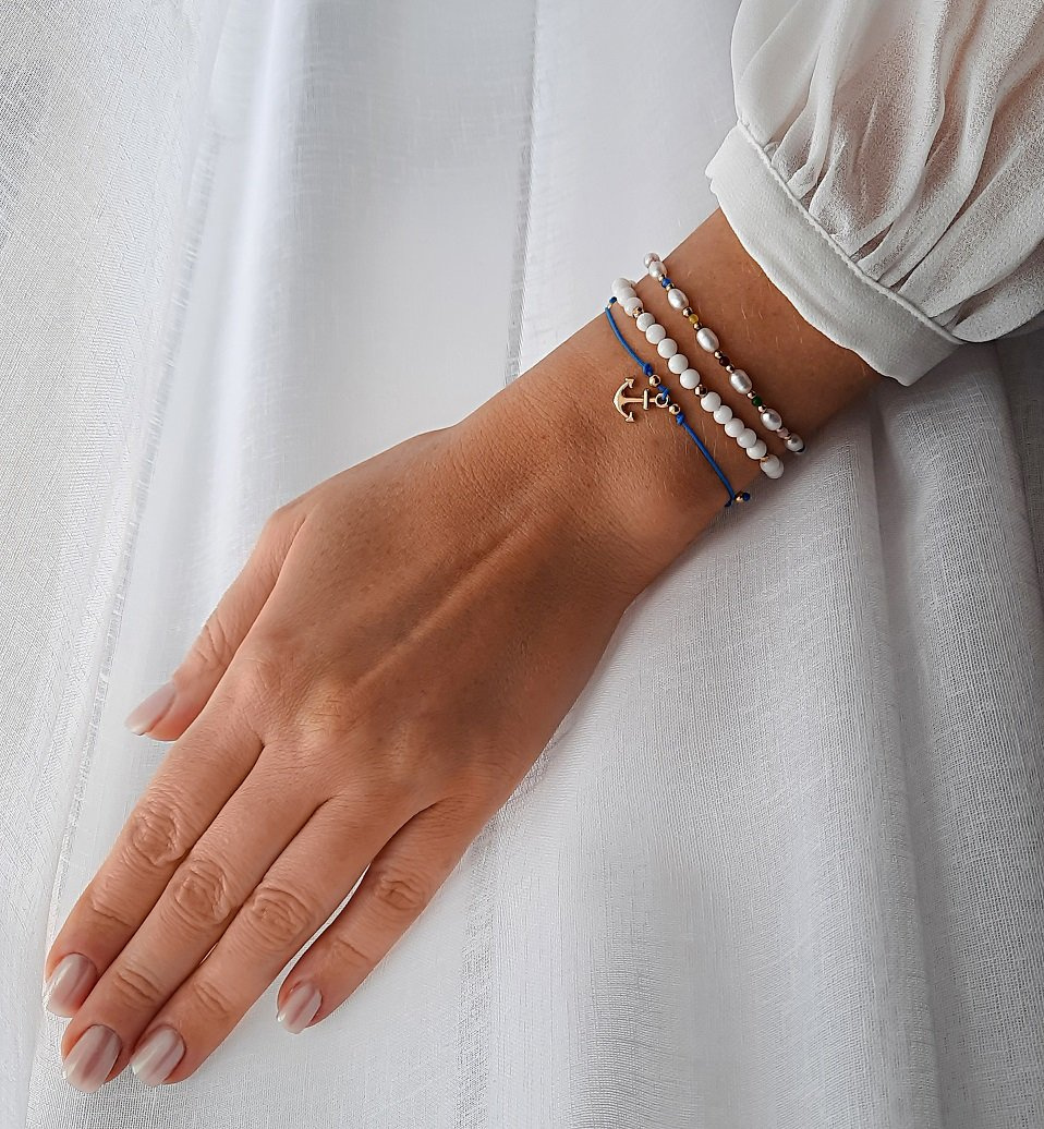 Bransoletka srebro pozłacane perły hodowlane kolorowe kamienie ...